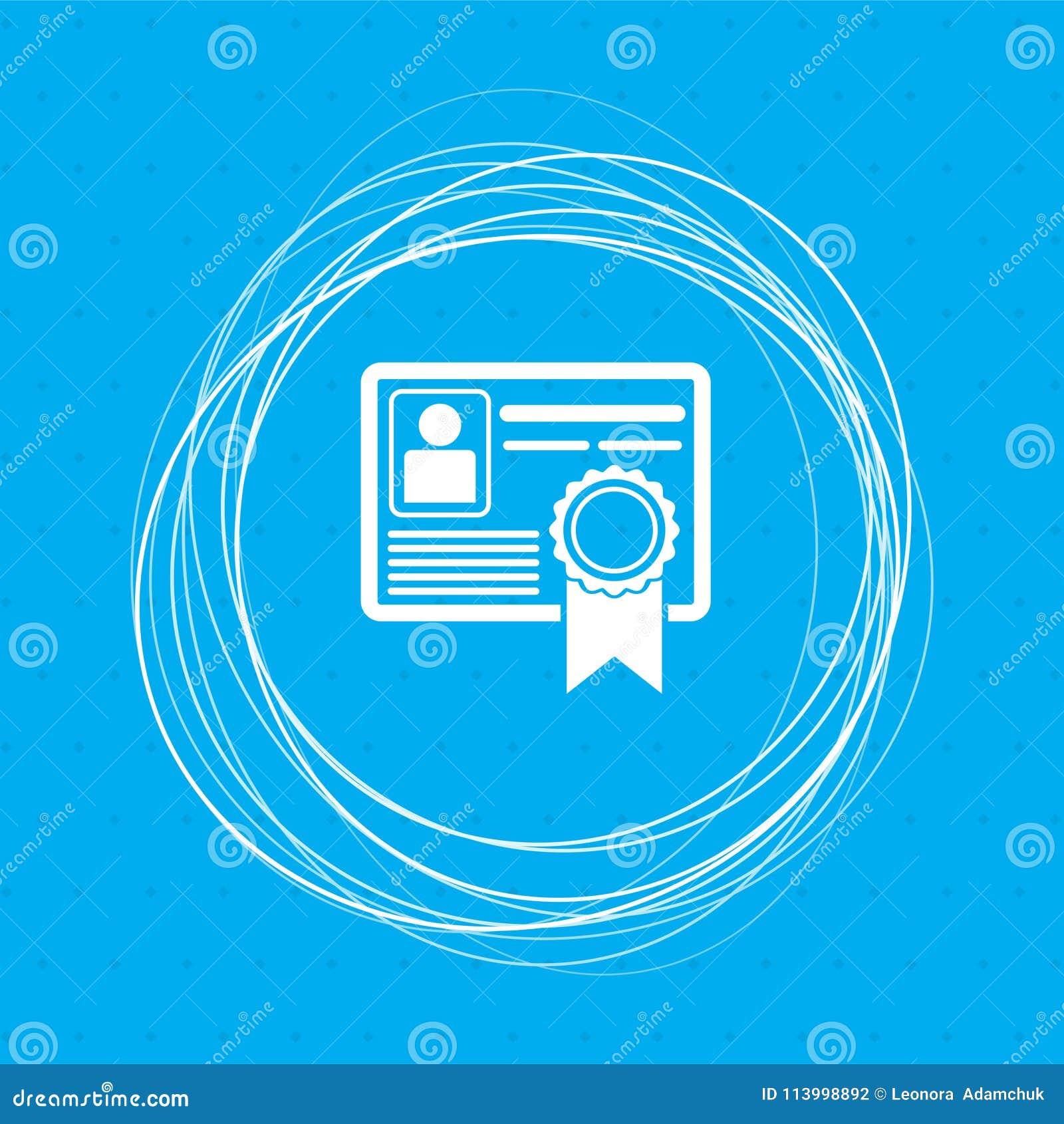Certificate Icon on a Blue Background with Abstract Circles Around and ...