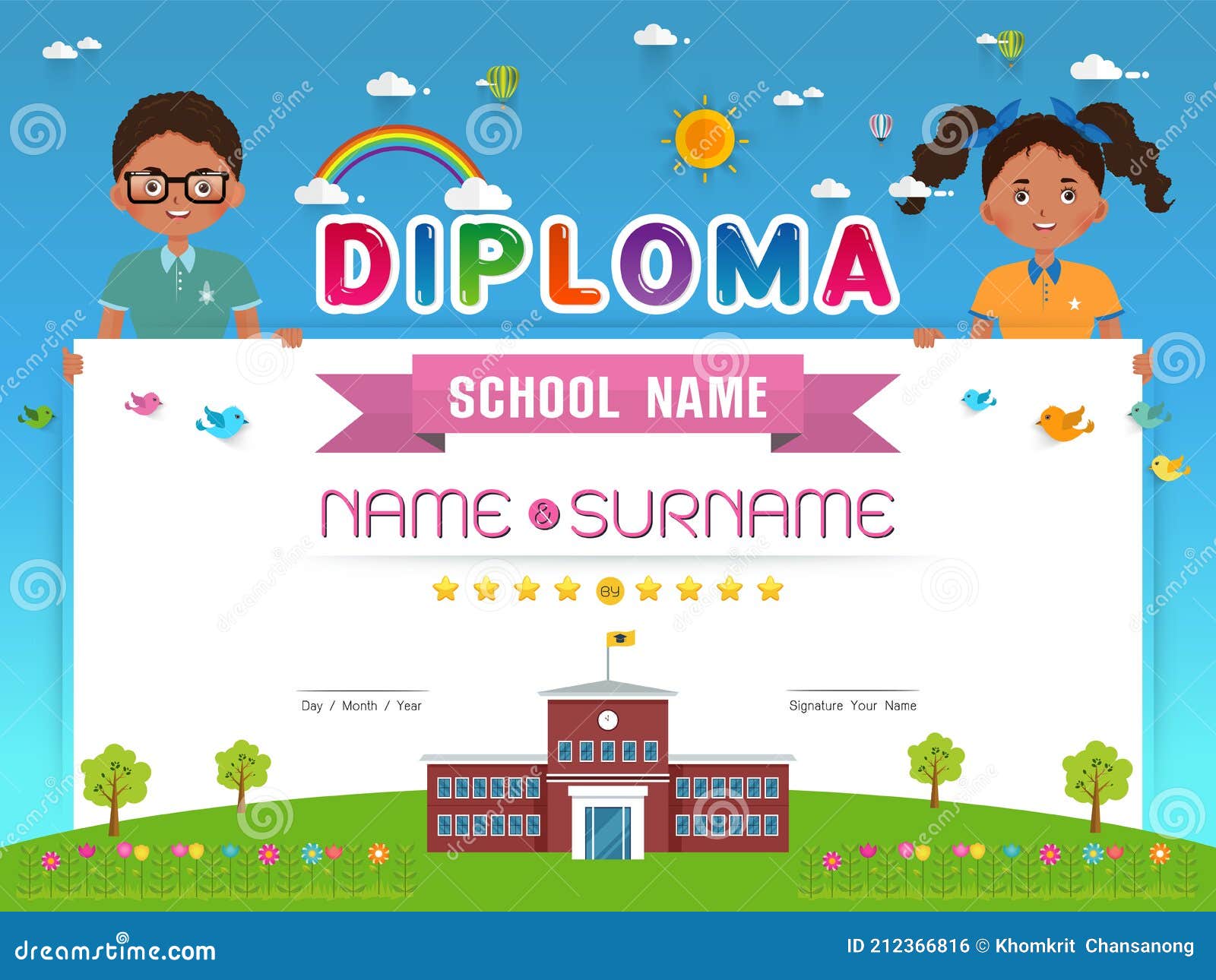 Certificate Kids Diploma Vector Stock Vector - Illustration of greeting ...