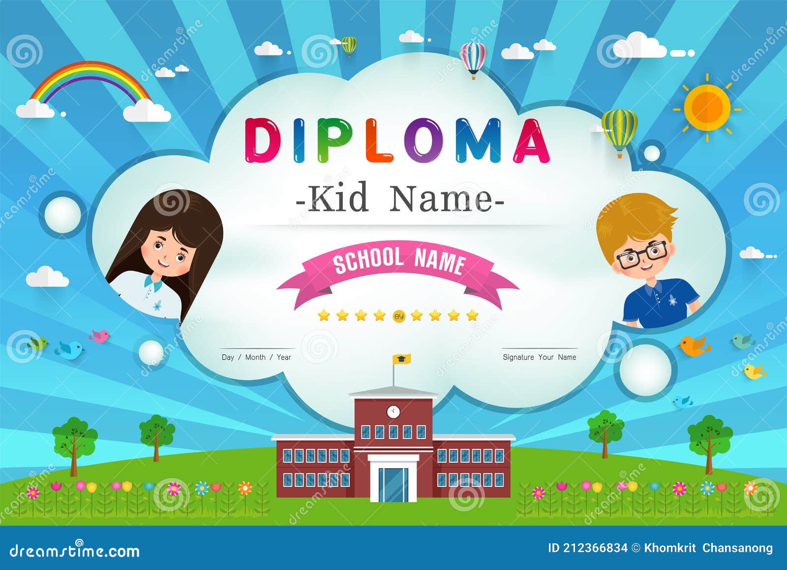 Certificate Kids Diploma Vector Stock Vector - Illustration of frame ...
