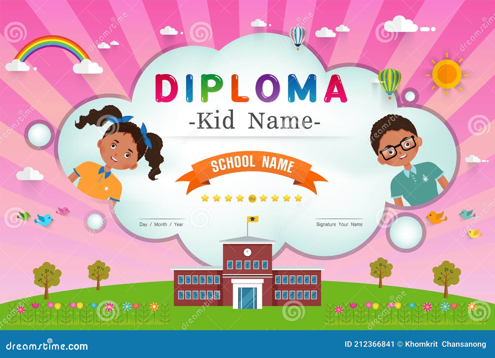 Certificate Kids Diploma Vector Stock Vector - Illustration of girl ...