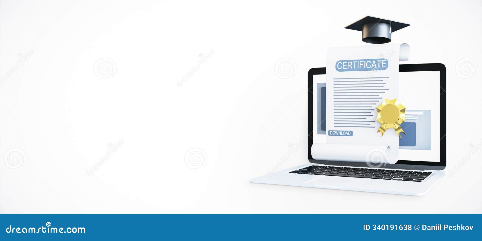 Certificate on Laptop Screen with Graduation Cap. 3D Rendering Stock ...