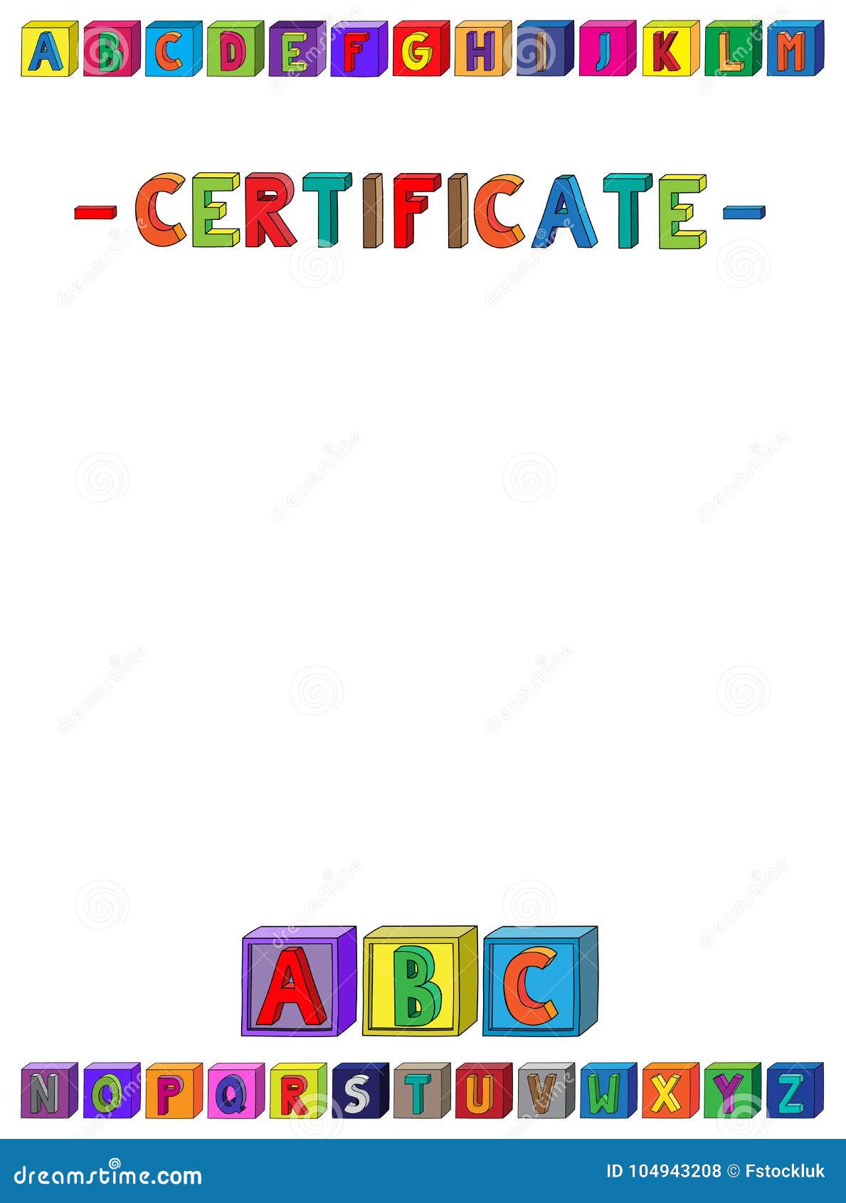 Certificate Lettering A4 Page for Kids with Alphabet Blocks Stock ...