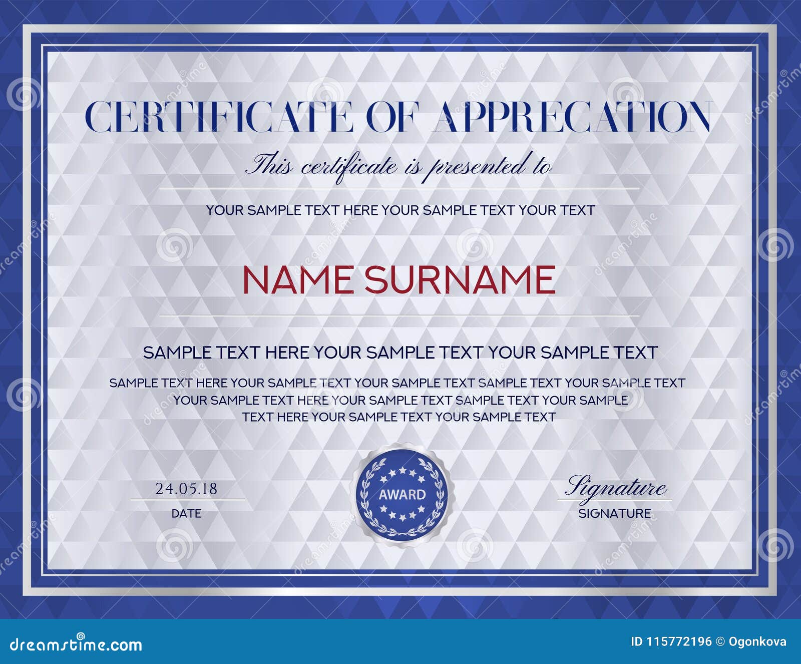 Certificate with Light Background. Design Template with Blue Abstract ...