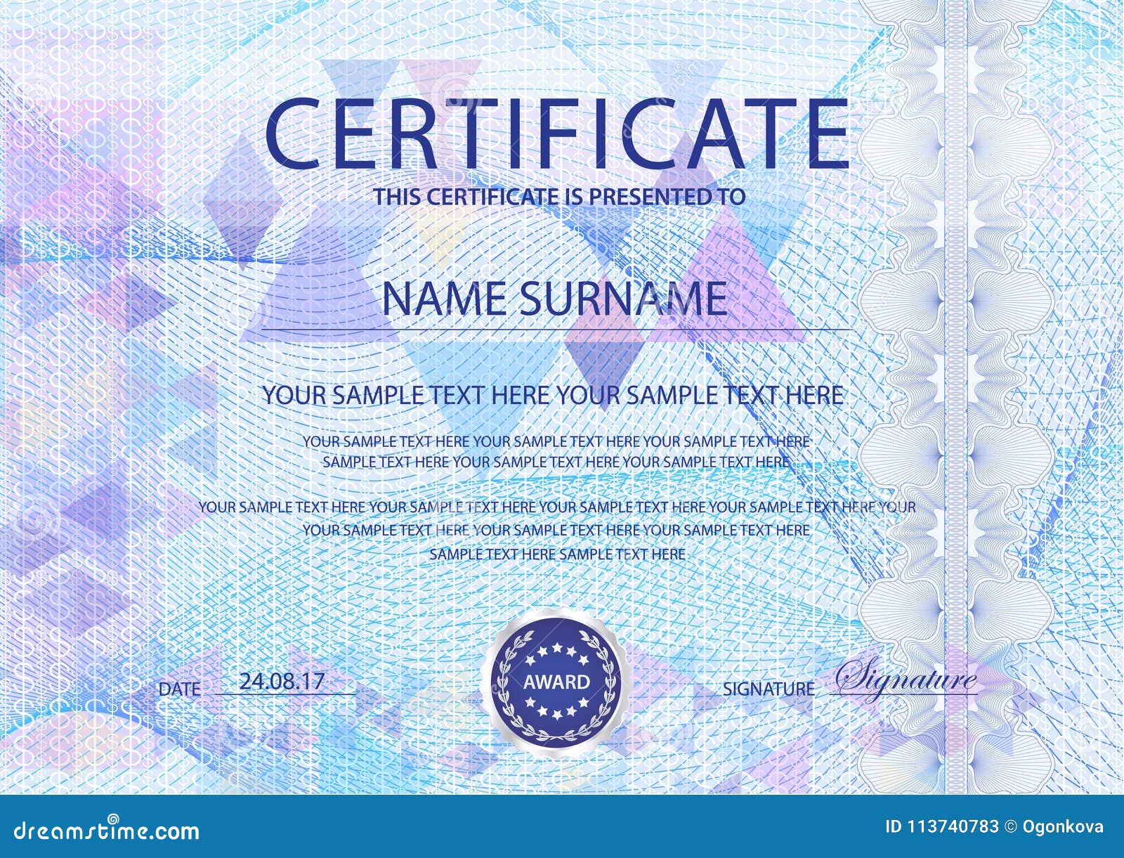 Certificate with Light Blue Background. Design Template with Blue ...