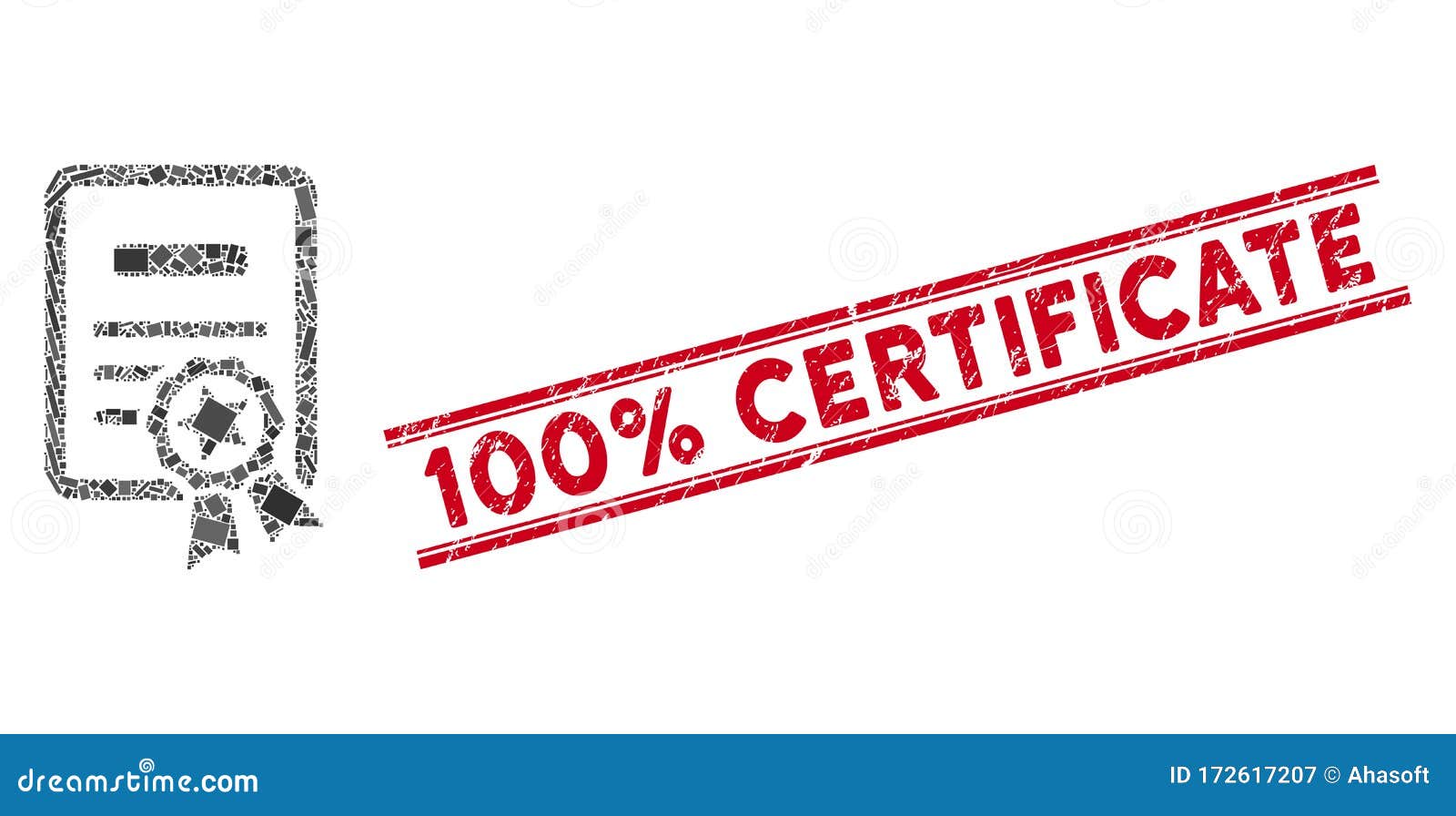Certificate Mosaic and Scratched 100 Percent Certificate Stamp with ...