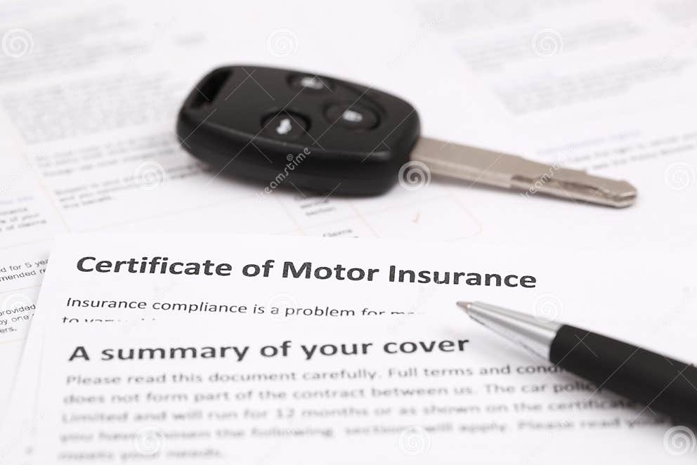 Certificate of Motor Insurance Stock Image - Image of agreement, paper ...