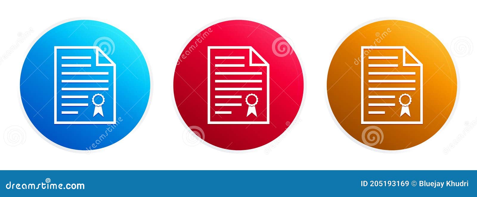 Certificate Paper Icon Premium Trendy Round Button Set Stock Vector ...
