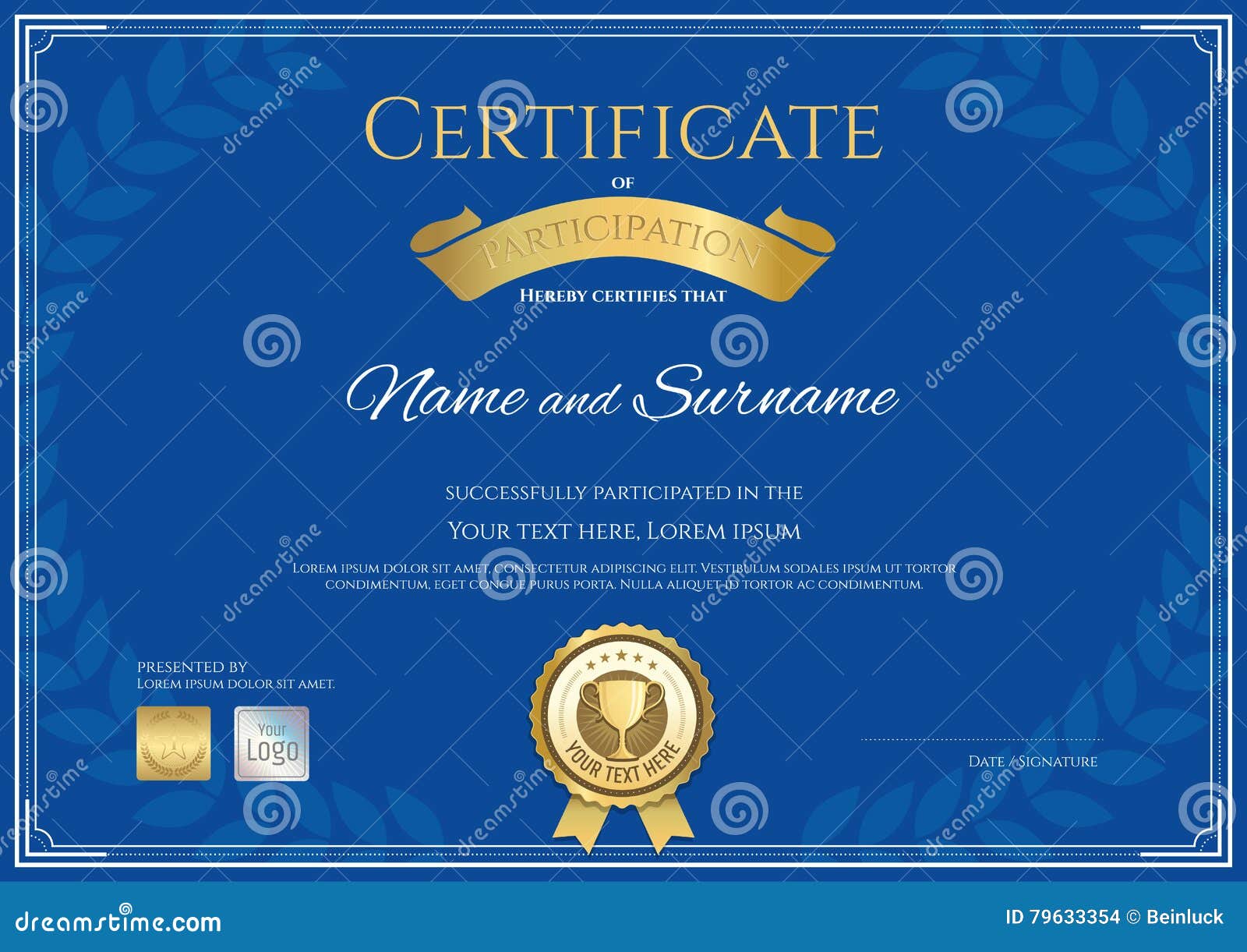 Certificate Of Participation Template In Blue Theme Vector Illustration ... Certificate Of Participation Template In Blue Theme Vector Illustration ...