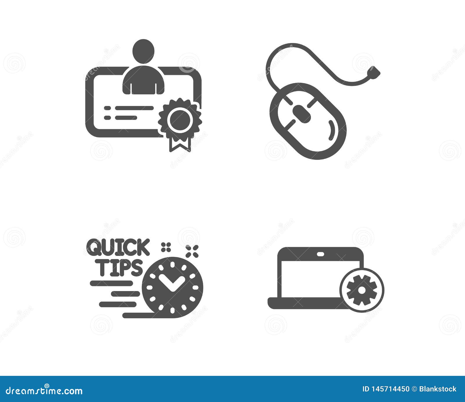 Certificate, Quick Tips And Computer Mouse Icons. Notebook Service Sign ...