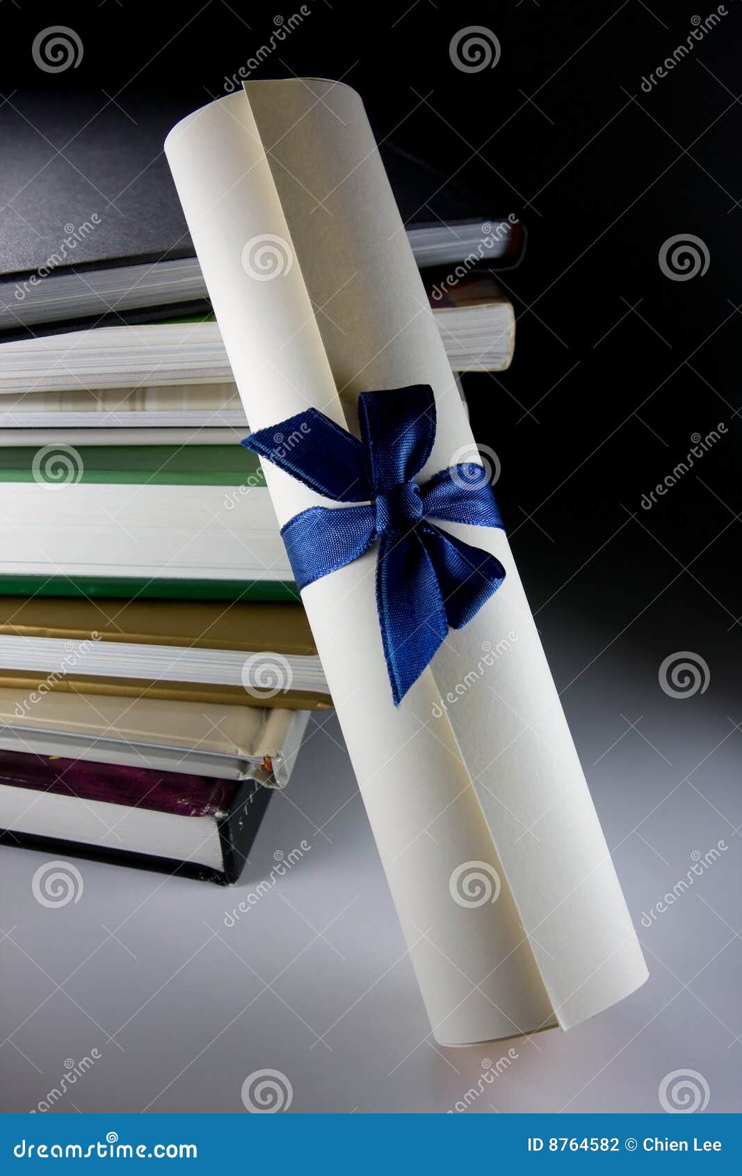 Certificate Scroll and Books Stock Photo - Image of graduation, master ...