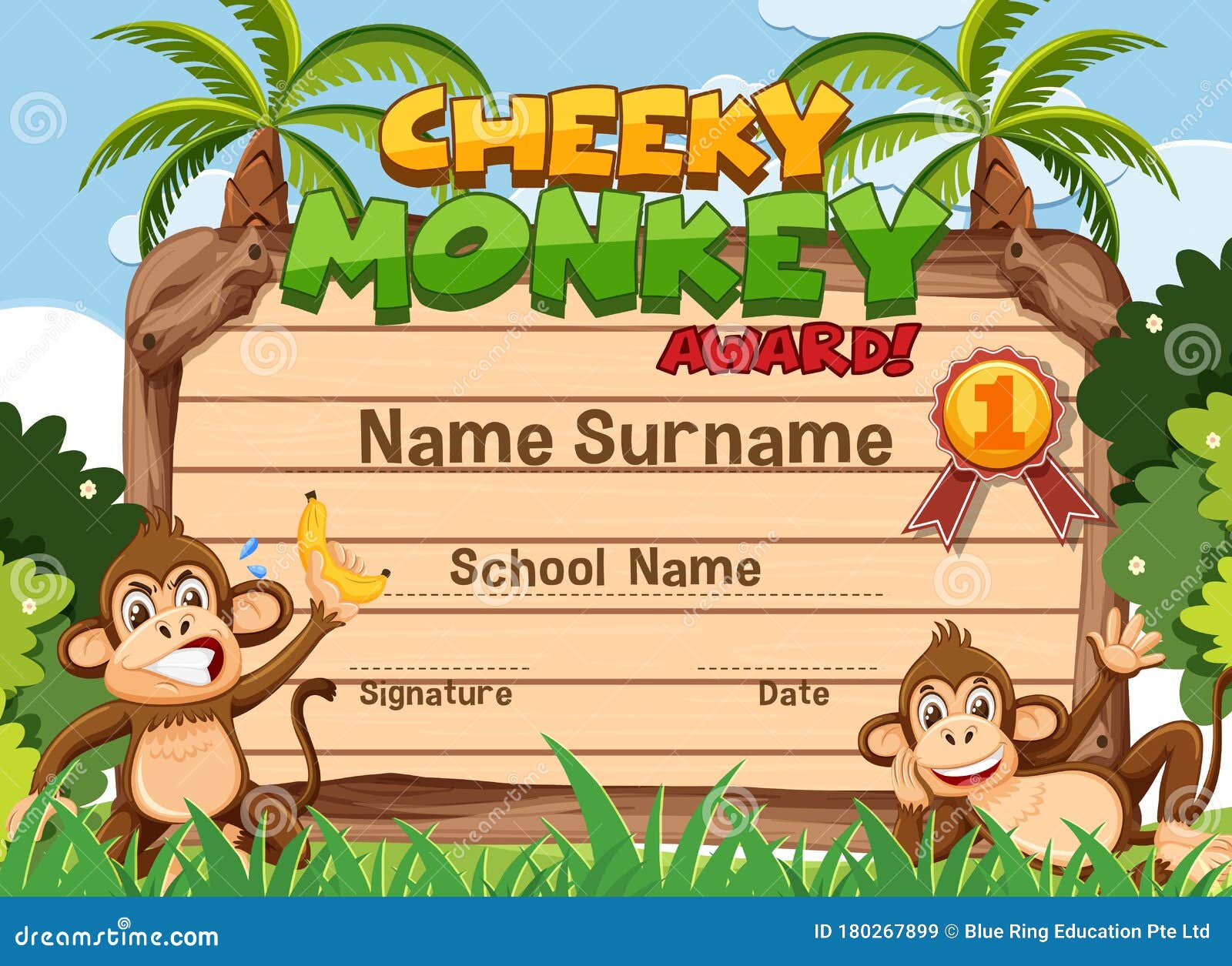 Certificate Template Design For Cheeky Monkey Award With Two Monkeys In ...