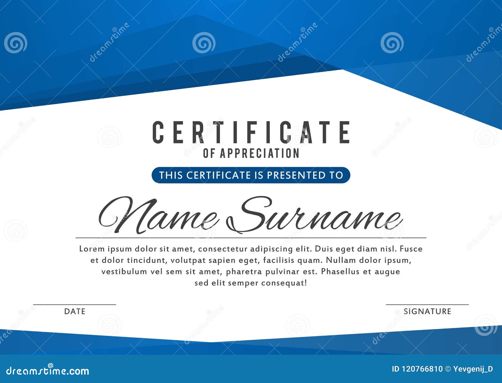 Certificate Template In Elegant Blue Color With Abstract Borders ...