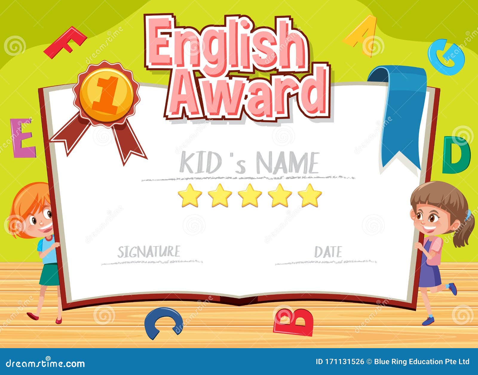 Certificate Template For English Award With Alphabets In Background ...