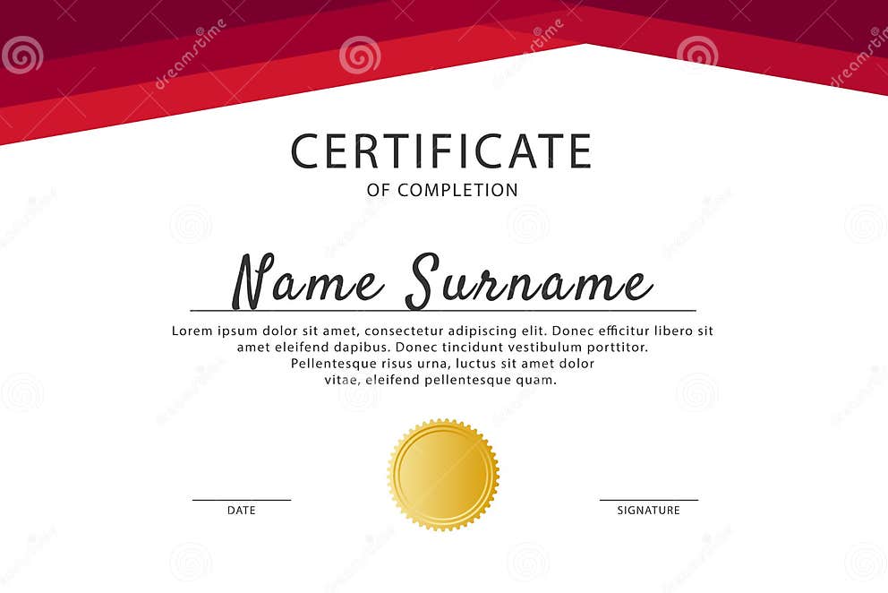 Red Certificate Template with Golden Stamp, Vector Illustration Stock ...
