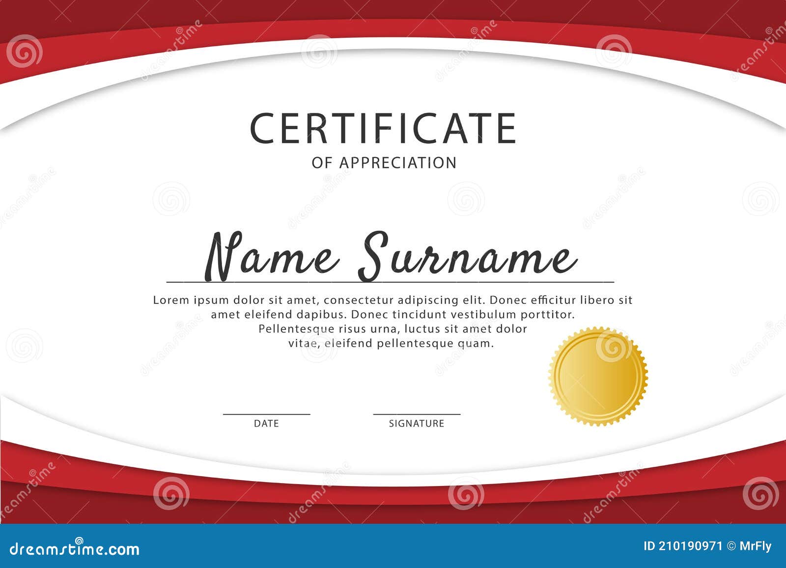 Red Certificate Template with Golden Stamp, Vector Illustration Stock ...