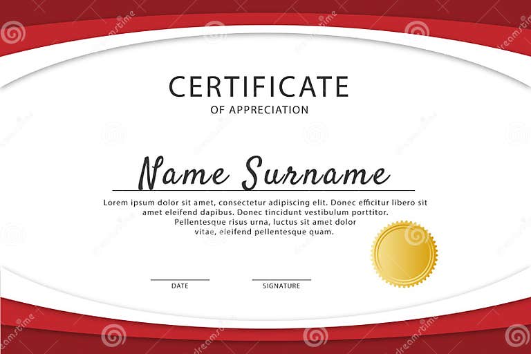 Red Certificate Template with Golden Stamp, Vector Illustration Stock ...