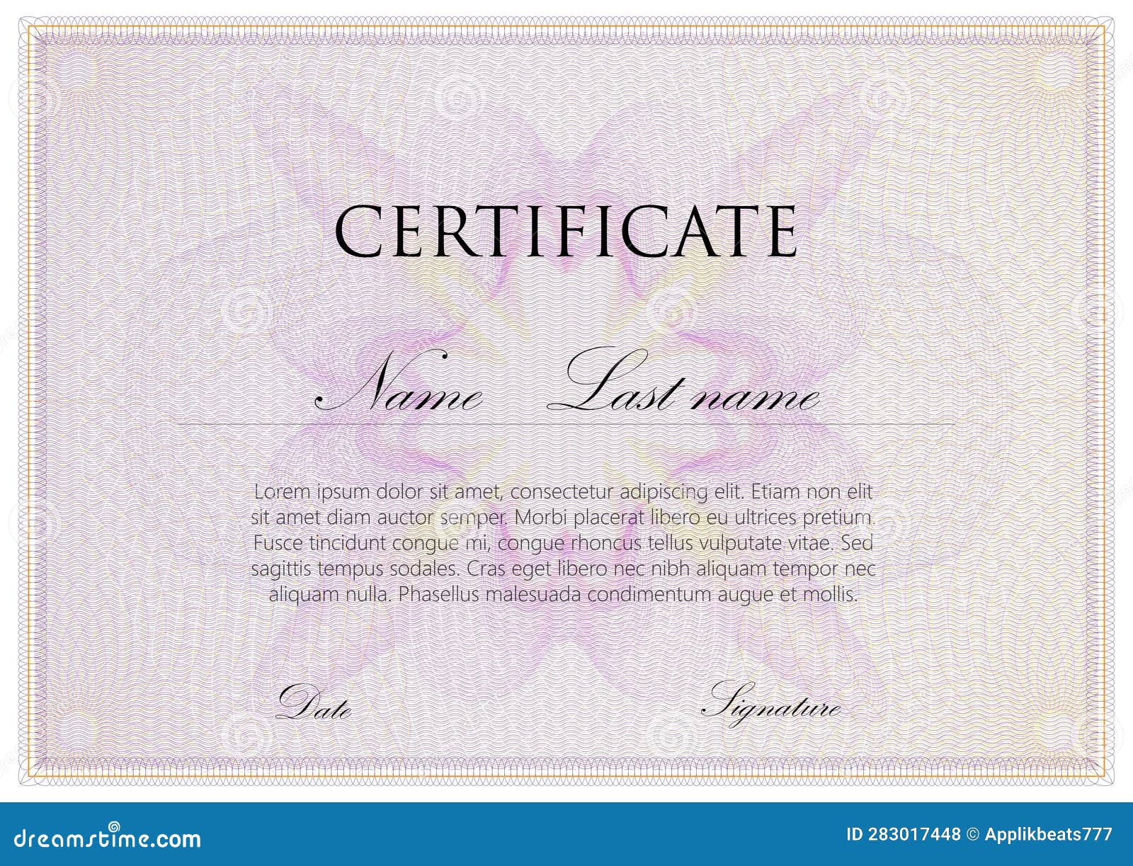 Certificate Template with Guilloche Pattern Stock Vector - Illustration ...