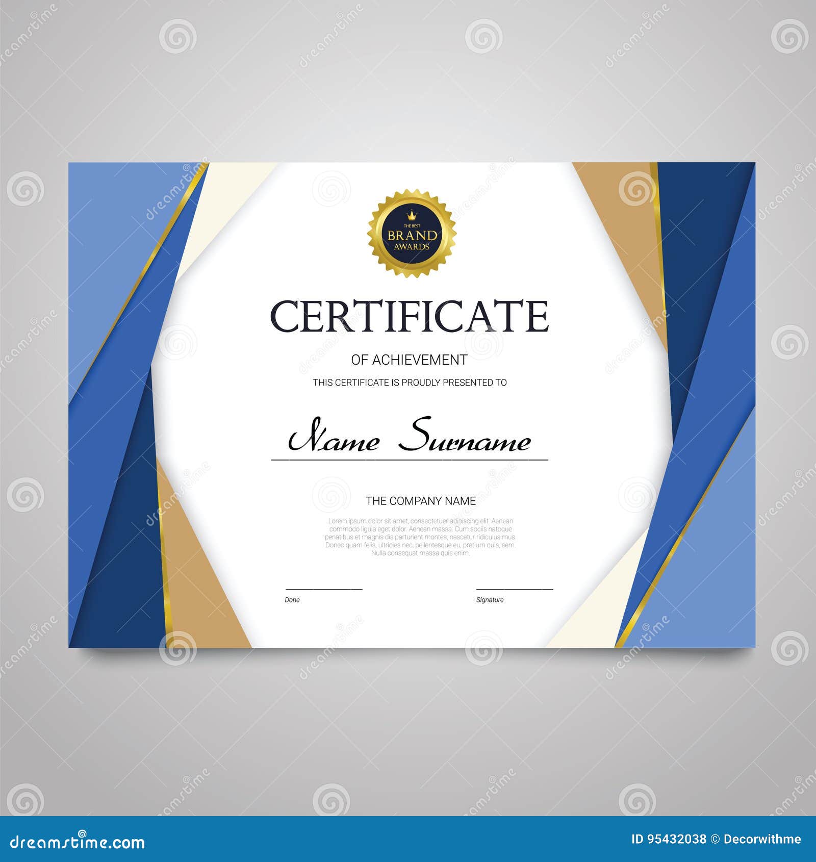 Certificate Template - Horizontal Elegant Vector Document Stock Vector ...