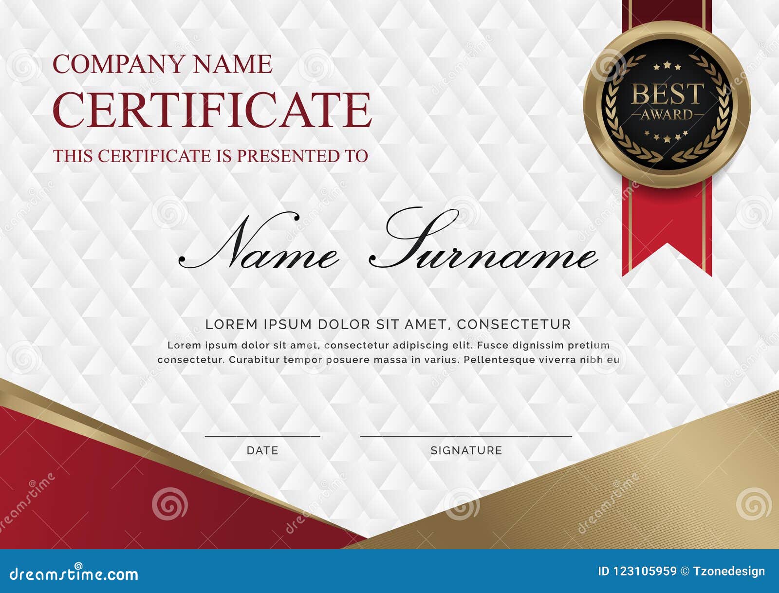 Certificate Template Horizontal of Red and Golden Shapes and Badge ...