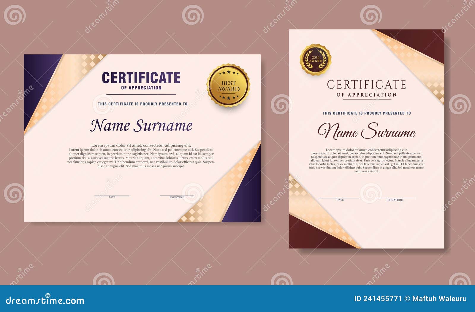 Blue and Brown Gradient Certificate Template Set of 2, Simple Modern Design Diploma or Gift ...