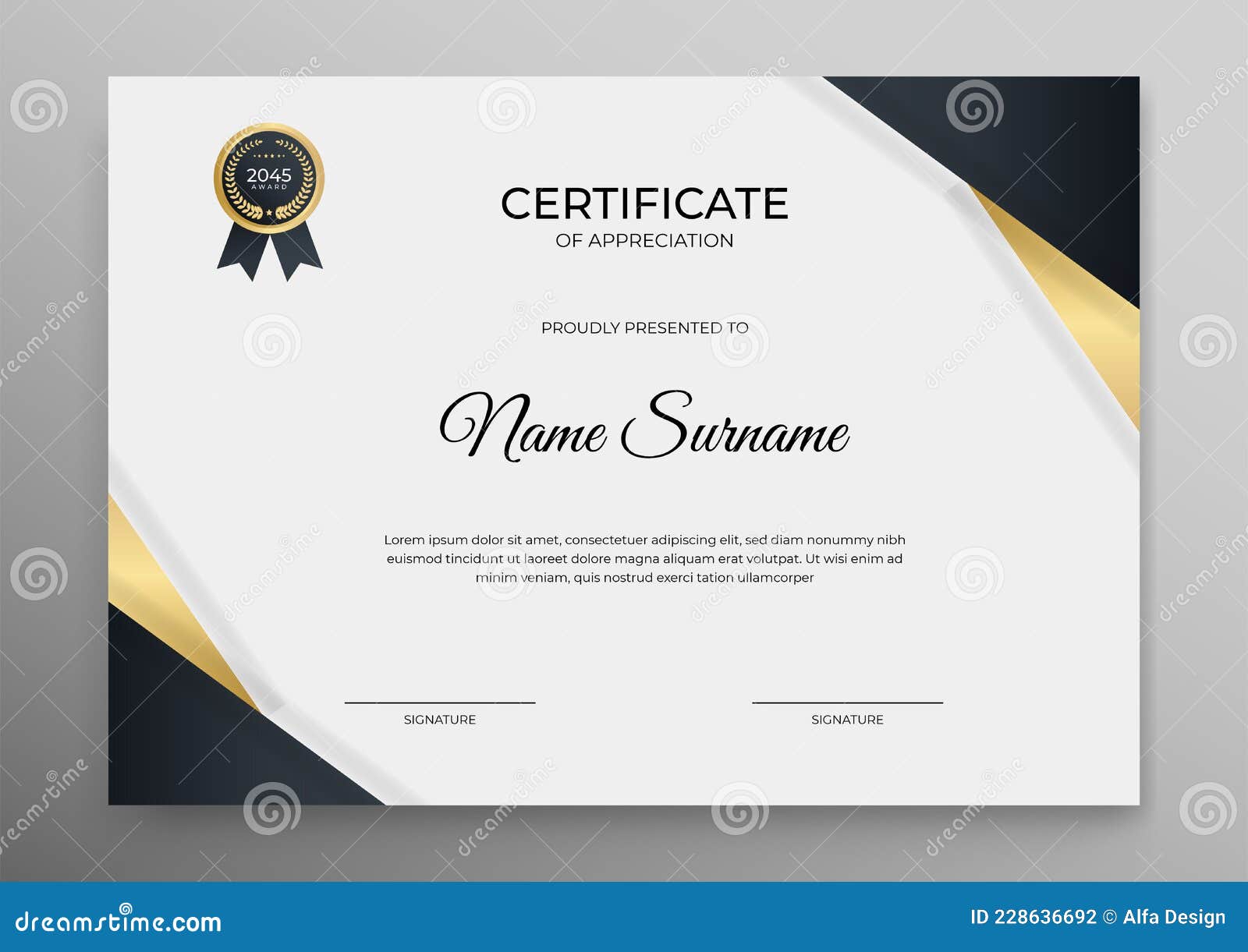 Certificate Template Printable in Gold and Black Color Stock ...