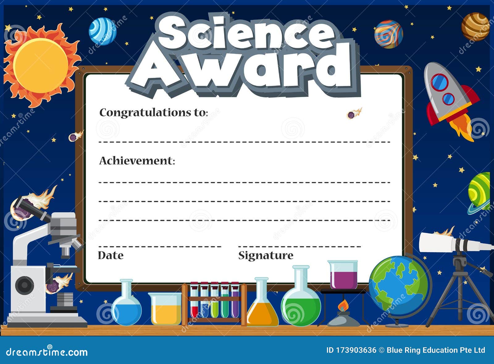 Certificate Template for Science Award with Planets in Background Stock ...