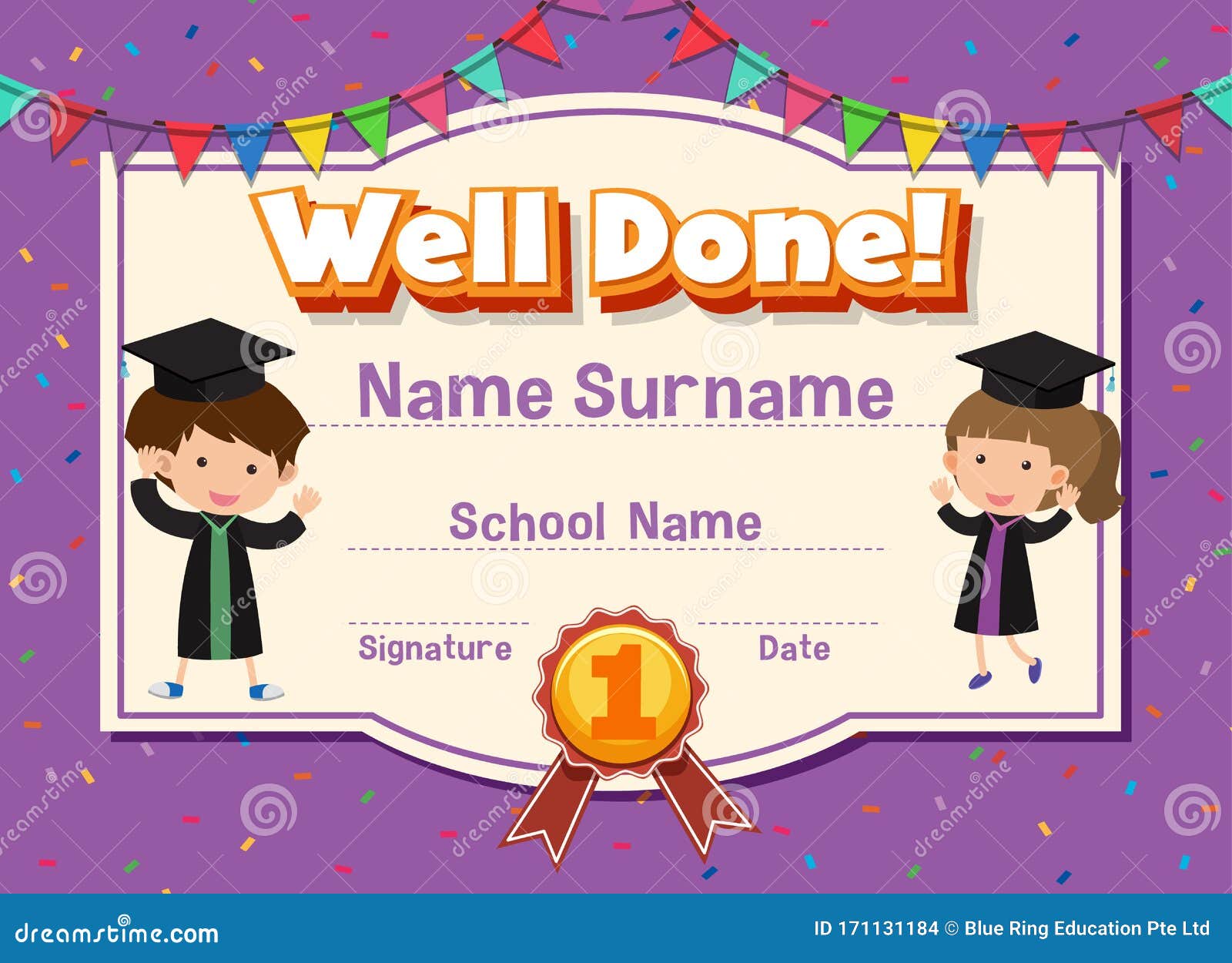 Certificate Template For Well Done With Children In Background Royalty ...