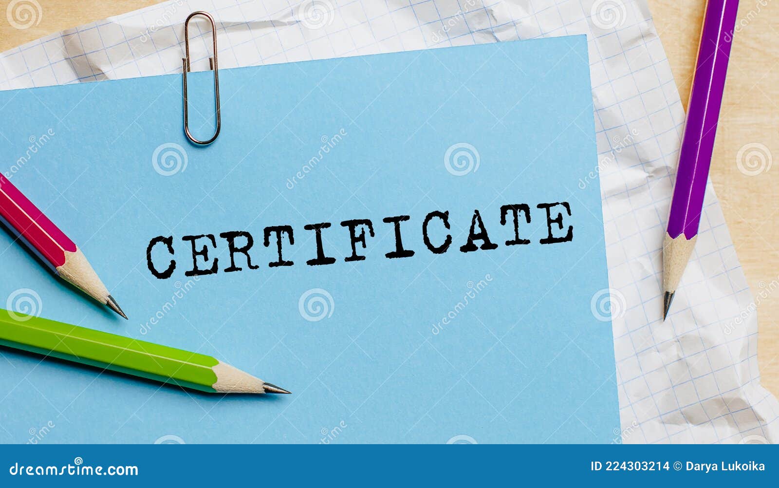 Certificate Text Written on a Paper with Pencils in Office Stock Photo ...