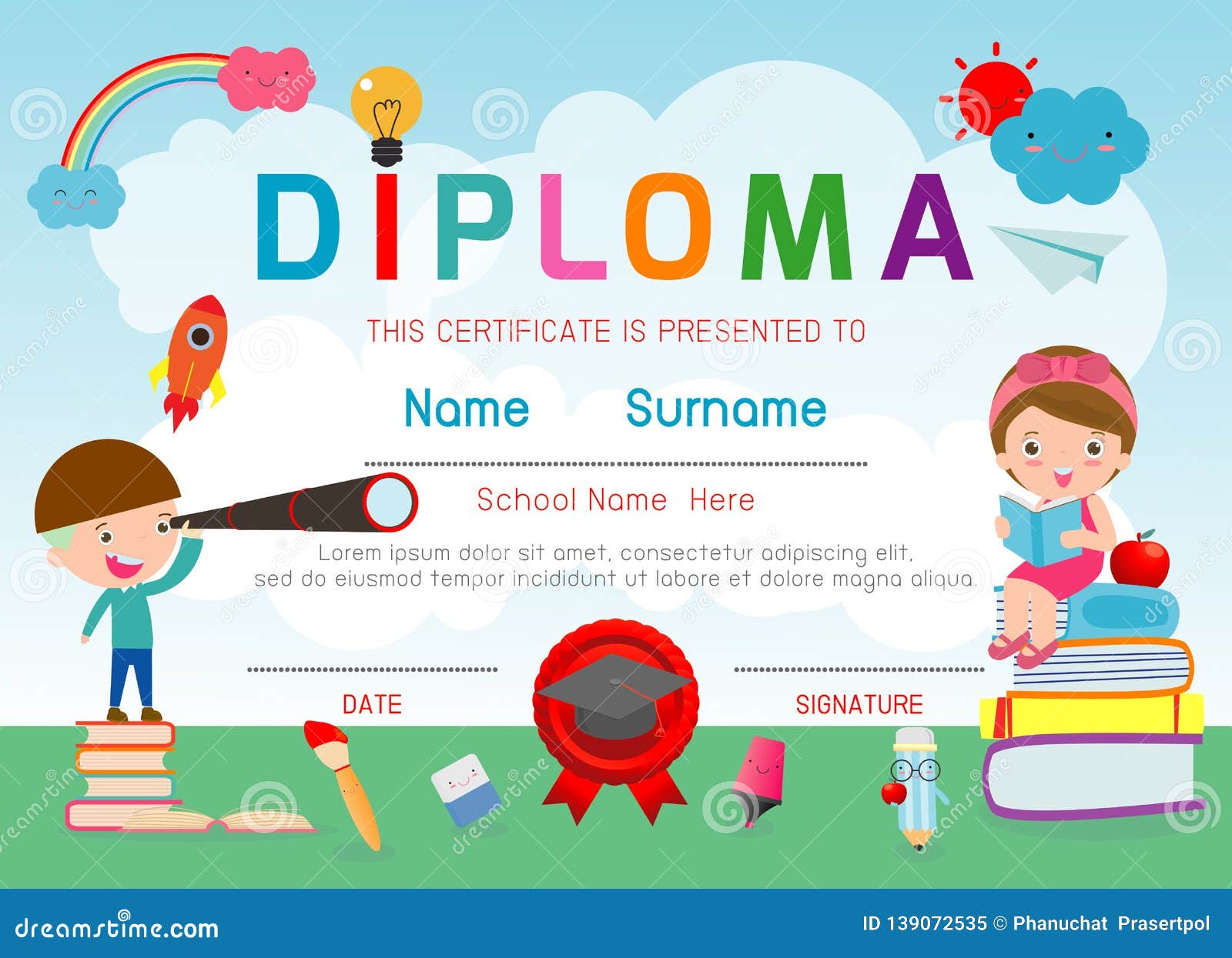 Certificates Kindergarten and Elementary, Preschool Kids Diploma ...