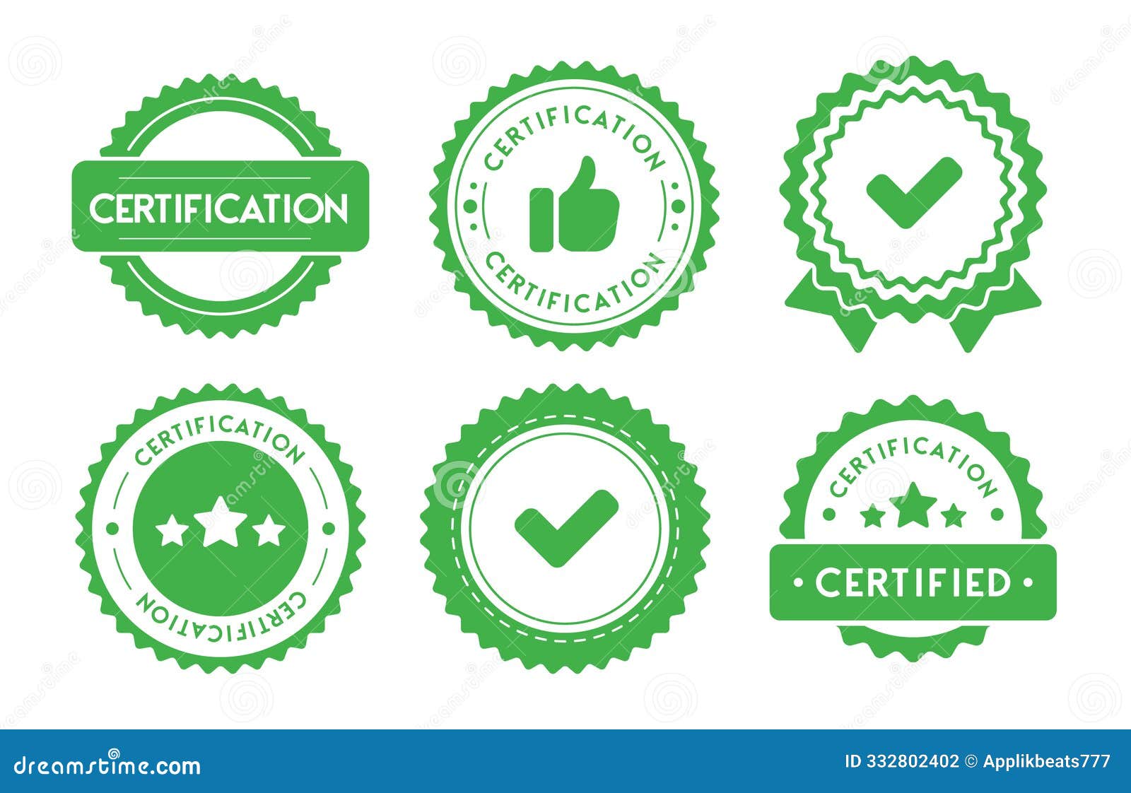 Certification and Certified Green Stamp. Set of Green Certified Badges Stock Vector ...