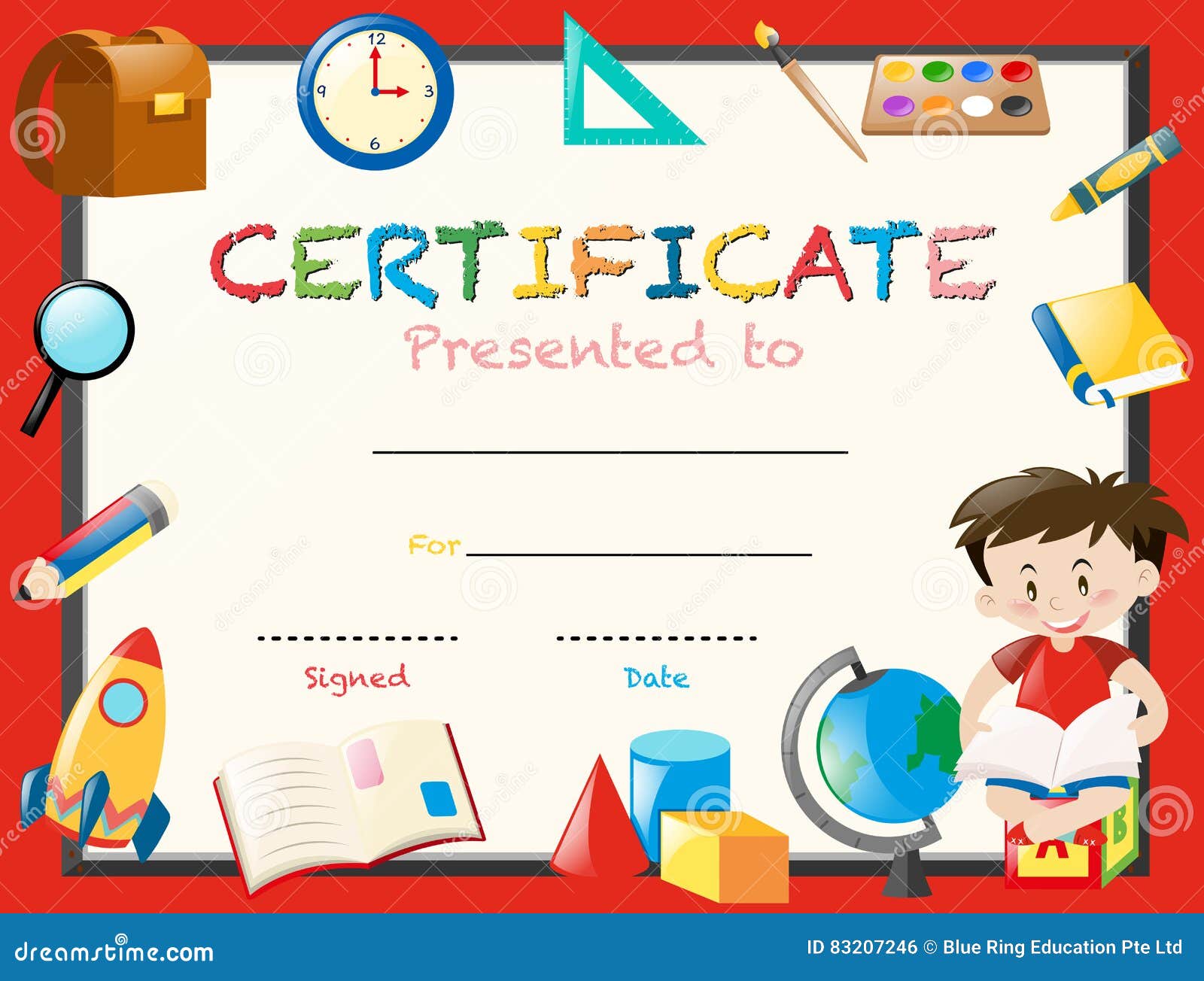 Certification Template With Children On The Train Cartoon Vector ...
