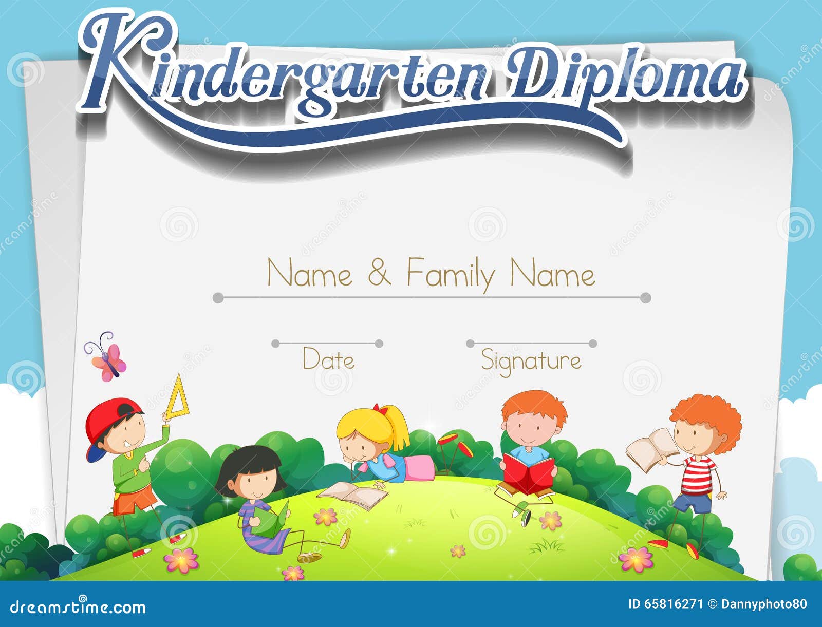 Certification Template With Children On The Train Cartoon Vector ...