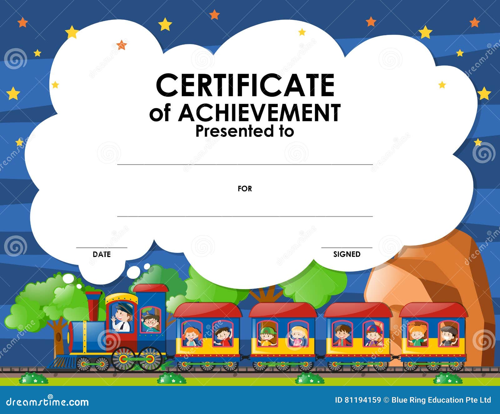 Certification Template with Kids on the Train Stock Vector ...