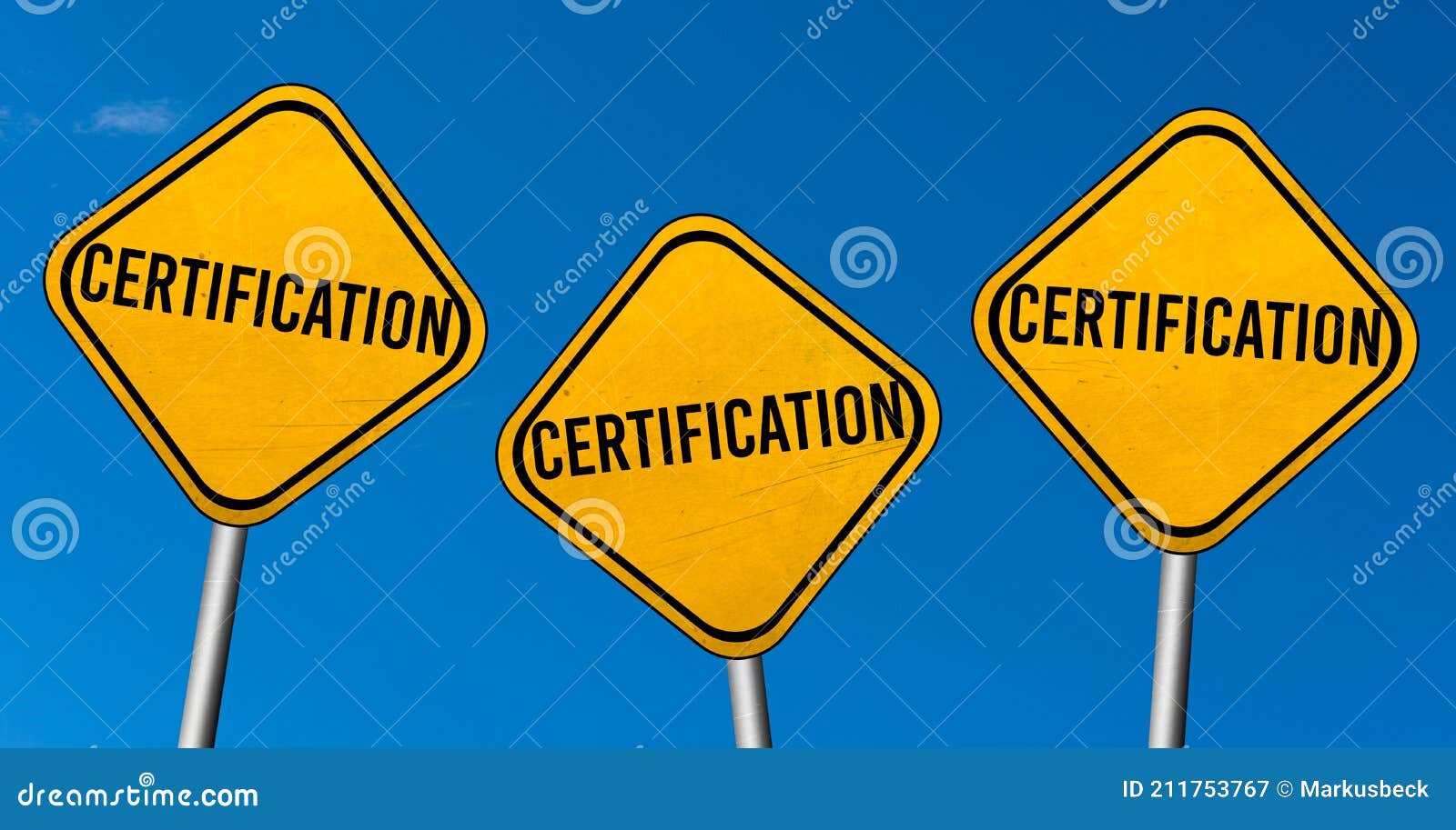 Certification - Yellow Signs with Blue Sky Stock Illustration ...