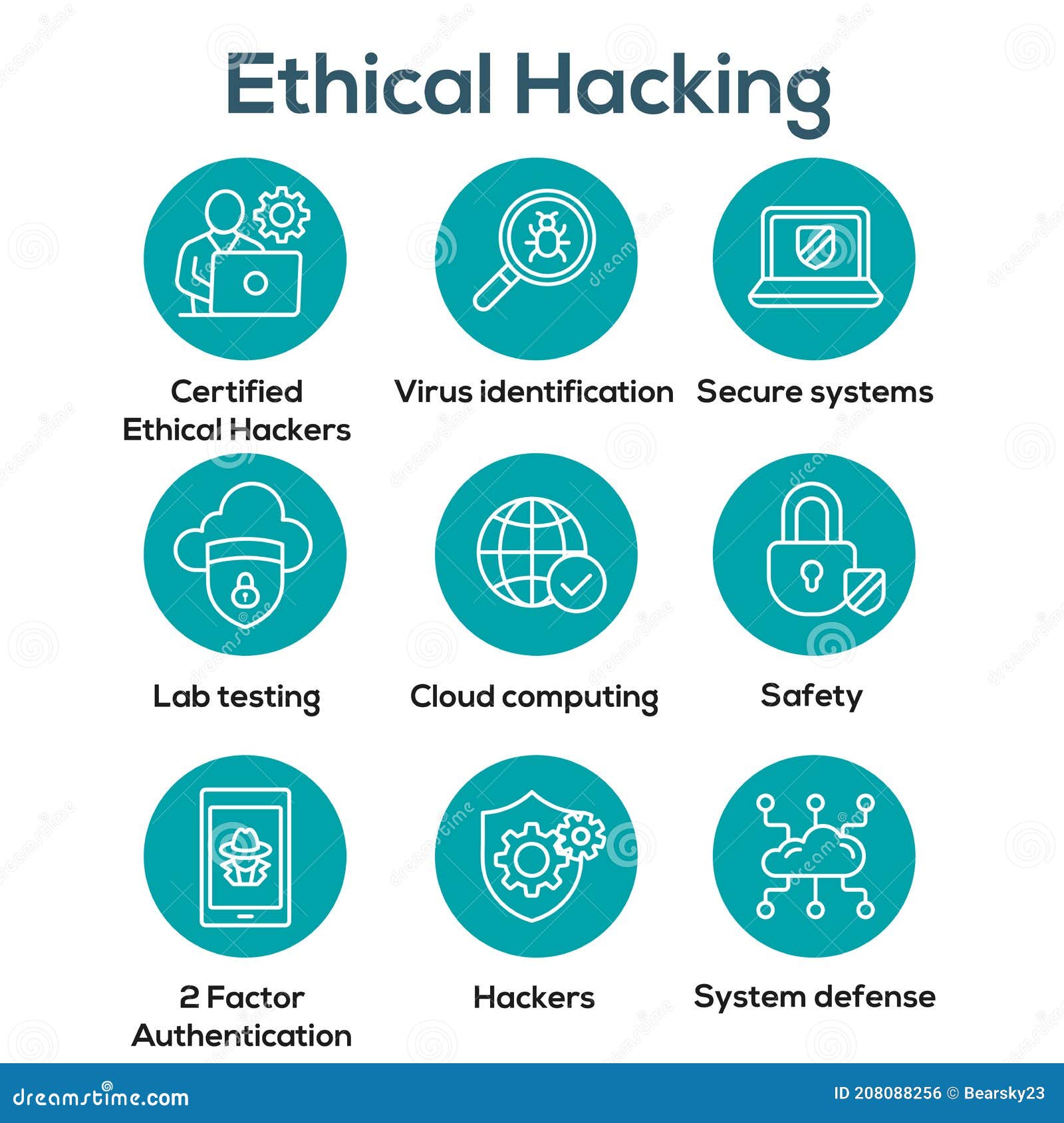 Certified Ethical Hacking CEH Icon Set Showing Virus, Exposing ...