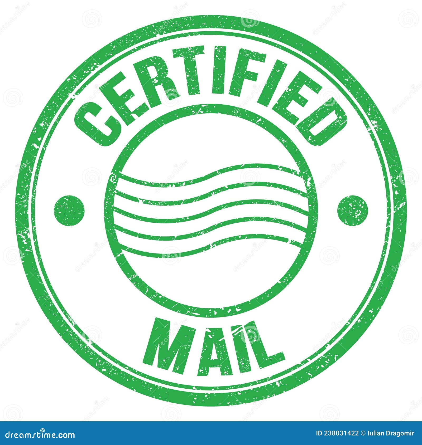 CERTIFIED MAIL Text on Green Round Postal Stamp Sign Stock Illustration ...