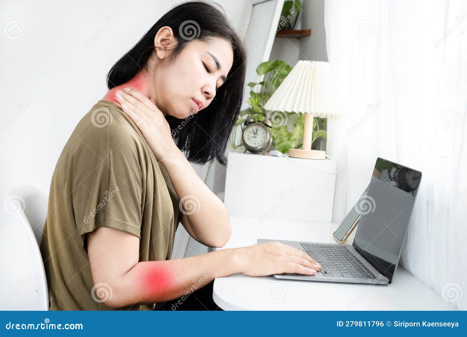 Cervical Radiculopathy Pinched Nerve Concept With Asian Woman Neck