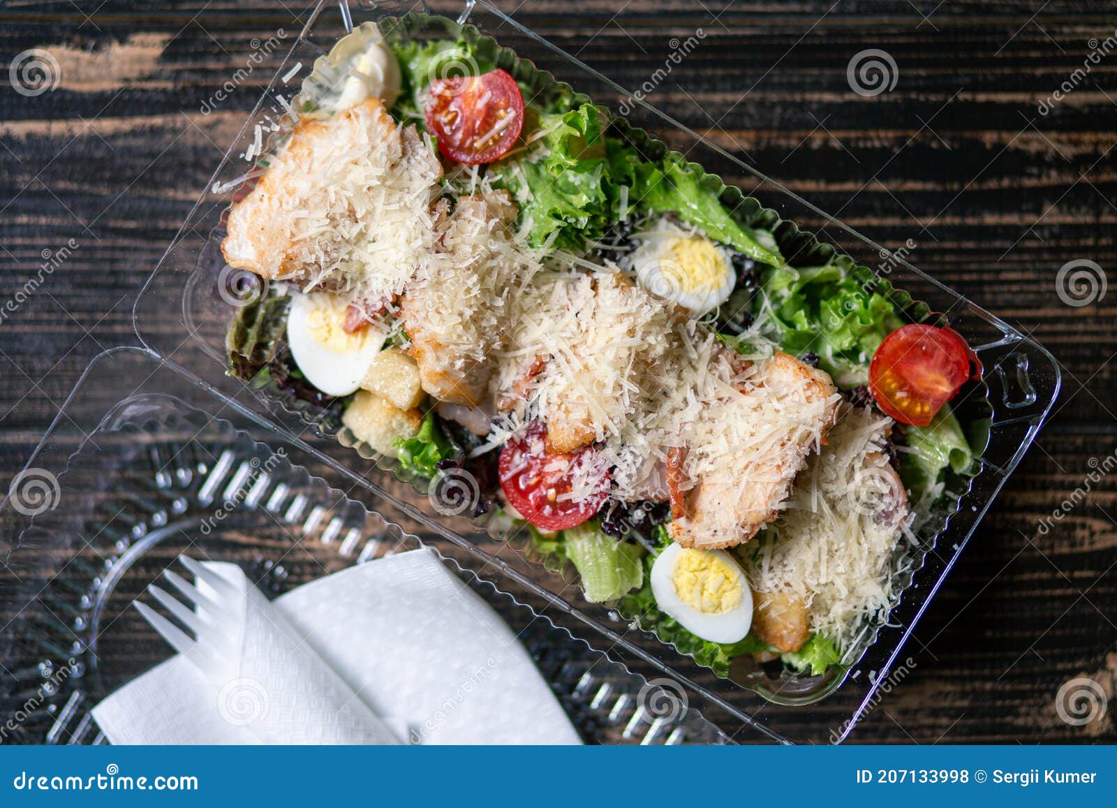 Cesar Salad in Plastic Container for Food Delivery Stock Photo - Image ...