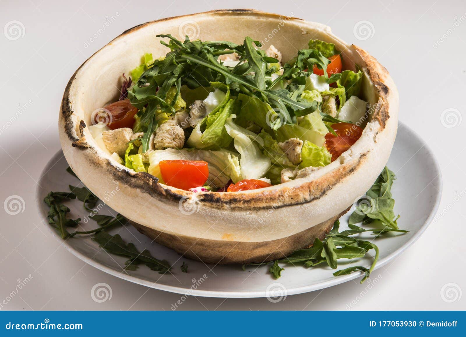 Cesar Salad Served within Bread Stock Photo - Image of grilled, food ...