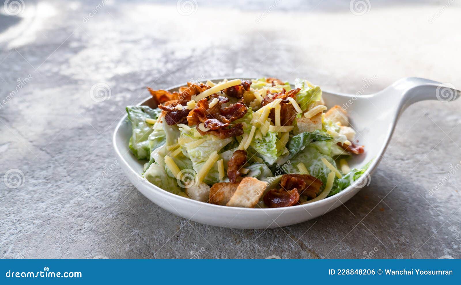 Cesar Salad in White Plate on the Wall Stock Photo - Image of organic ...