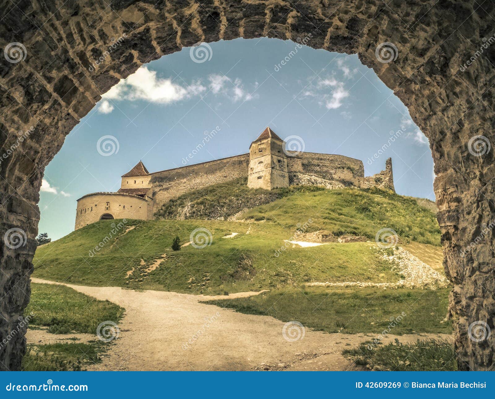 Rasnov Citadel, Historic Monument And Landmark Against High Mountain In ...