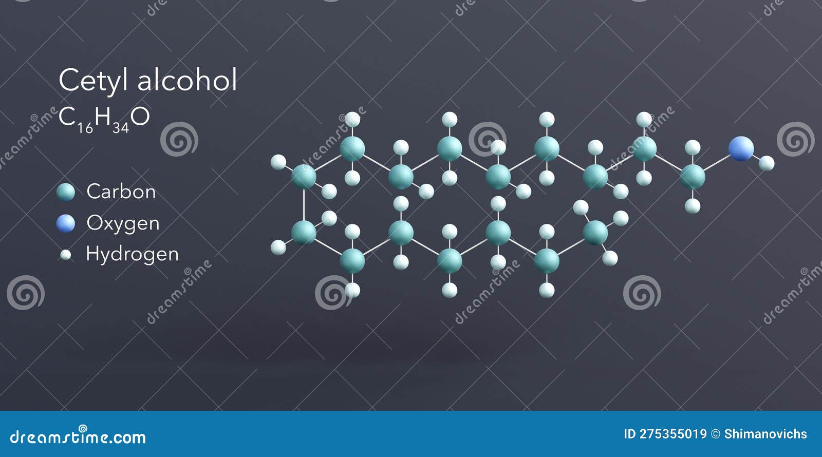 Cetyl Alcohol Molecule 3d Rendering Flat Molecular Structure With