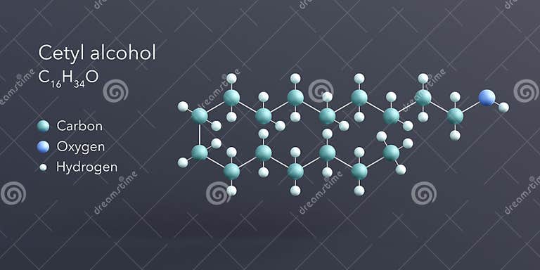 Cetyl Alcohol Molecule 3d Rendering, Flat Molecular Structure with ...