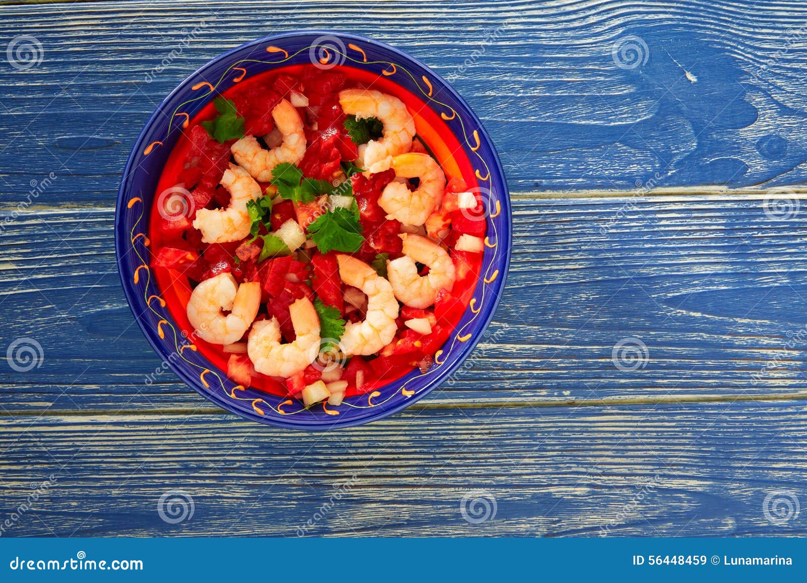 Ceviche De Camaron Shrimp Mexican Plate on Blue Stock Image - Image of ...