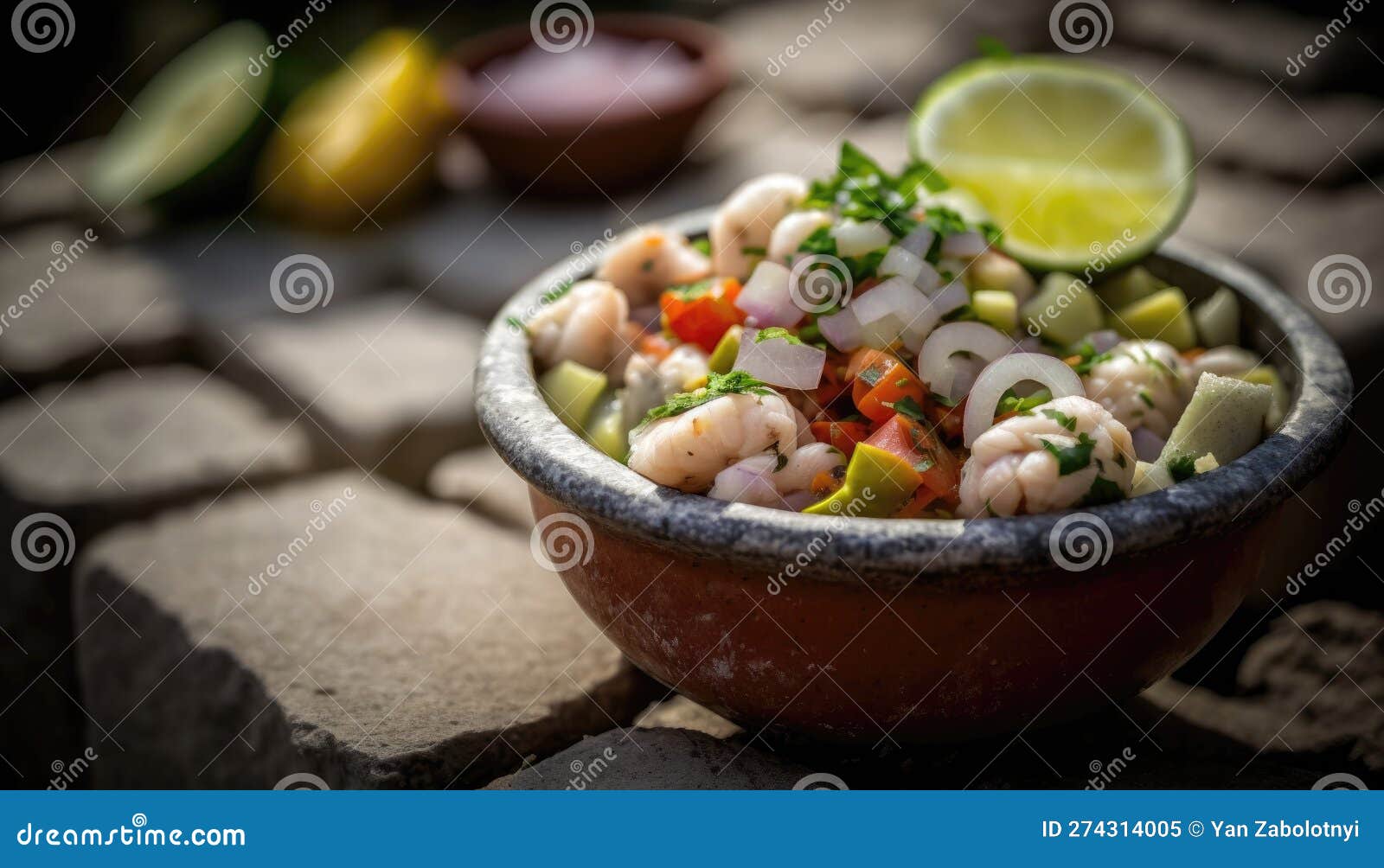 Ceviche on Stone, Blurred Background, Rustic Pub. Generative AI Stock ...