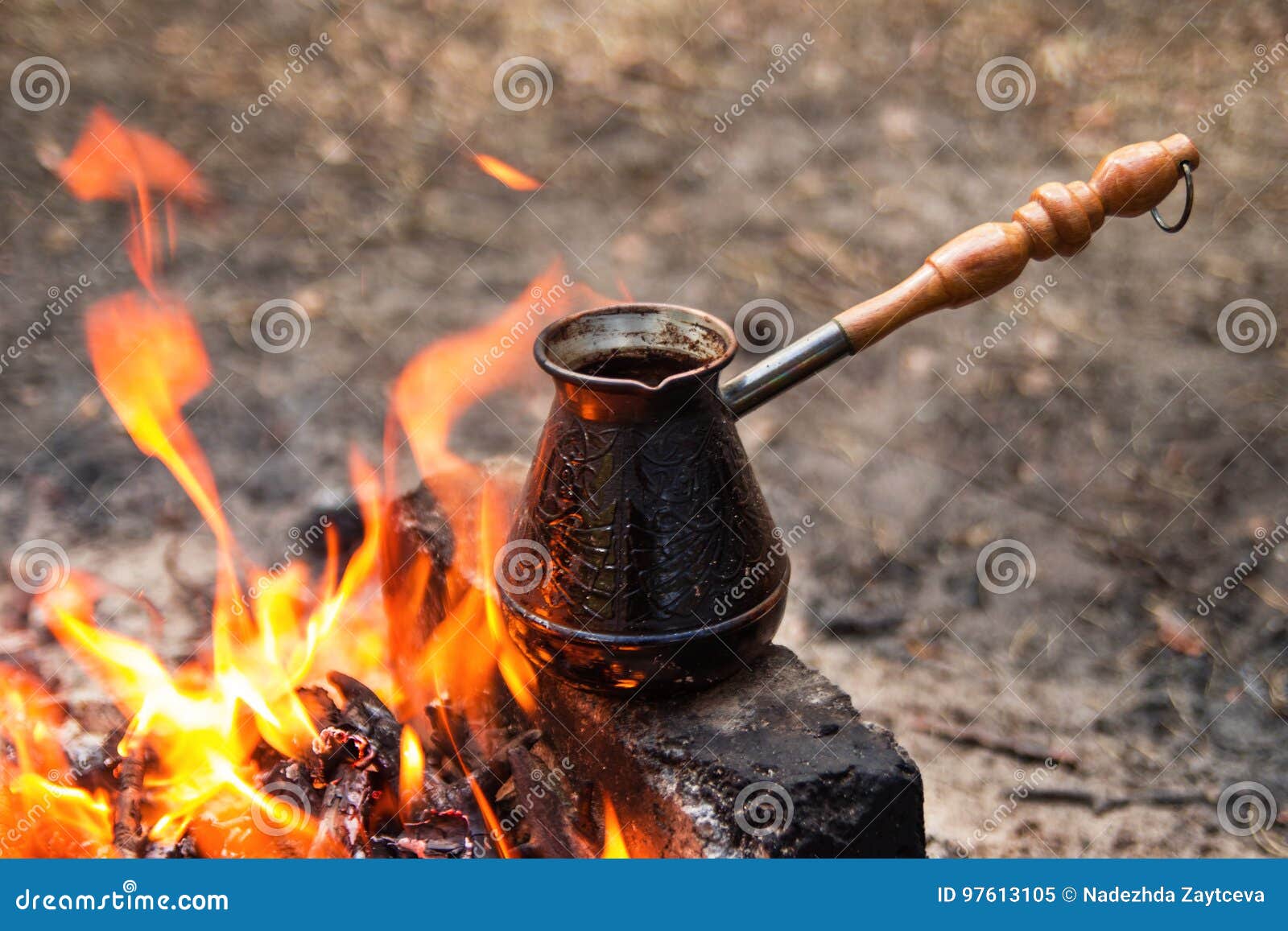 Cezve with Hot Flavored Coffee on a Bonfire Closeup. Stock Image ...