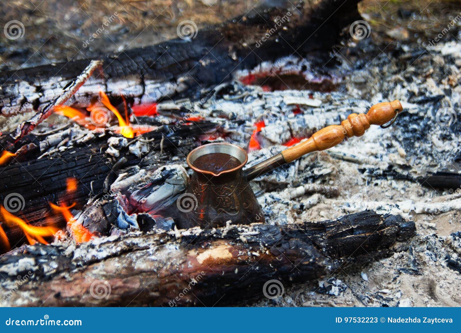 Cezve with Hot Flavored Coffee on a Bonfire. Stock Image - Image of ...
