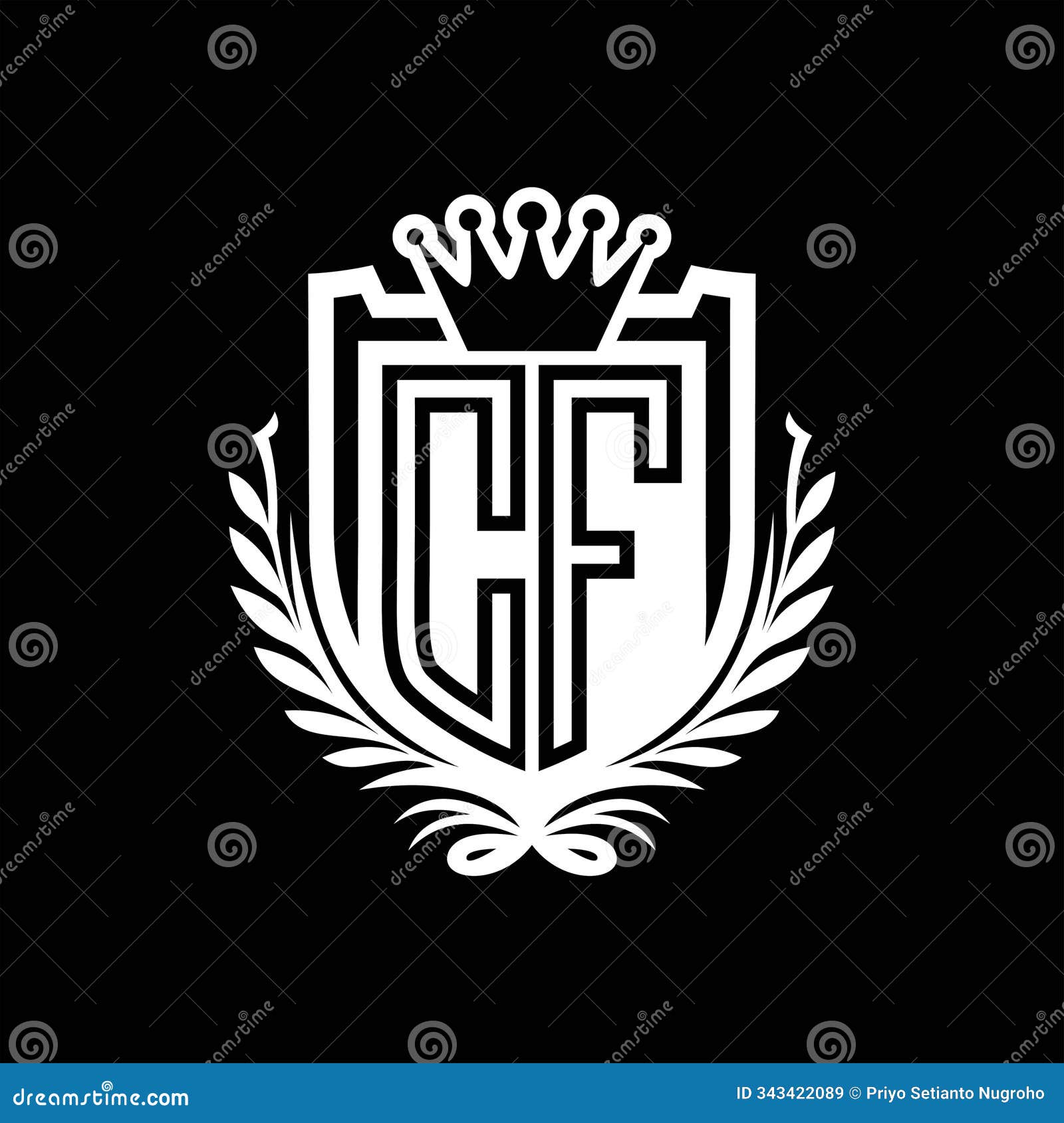 CF Letter Logo Heraldic Shield Shape With Crown On Black Background ...