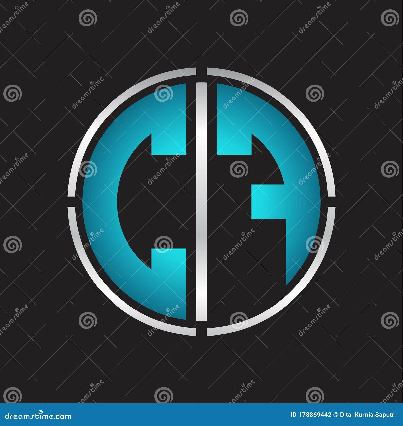 CF Logo Initial with Circle Line Cut Design Template on Blue Colors ...