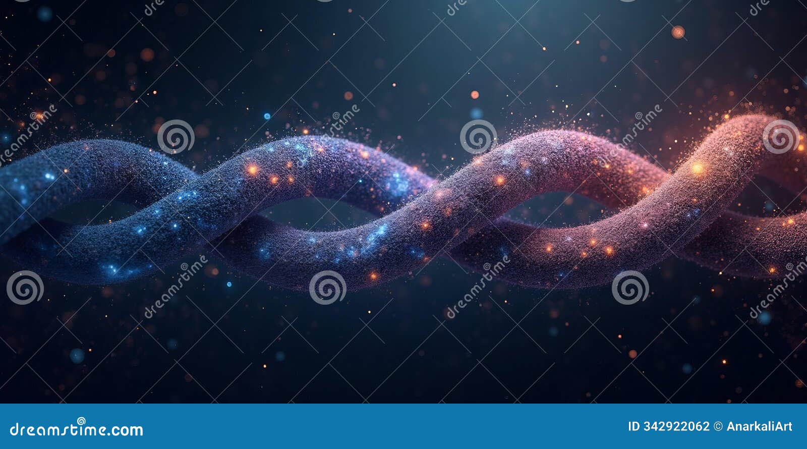 Glowing Double Helix Structure Composed of Blue and Red Fibers Against ...